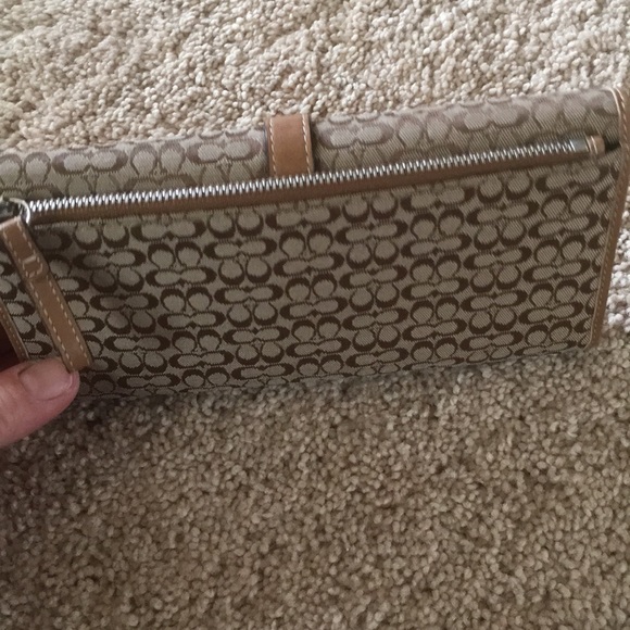 Coach | Bags | Coach Tan Leather Trim Logo Large Wallet | Poshmark
